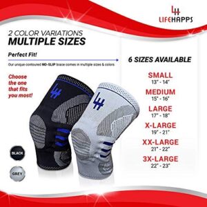 Active Relief Knee Brace by Lifehapps - Patella Knee Support Compression Sleeve with Side Stabilizers for Arthritis Joint Pain, Meniscus Tears, ACL, MCL Injuries, Exercise, Running (3XL, Black)