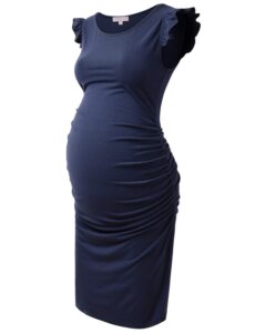 bhome maternity dress flying sleeve casual pregnancy summer dresses navy blue m