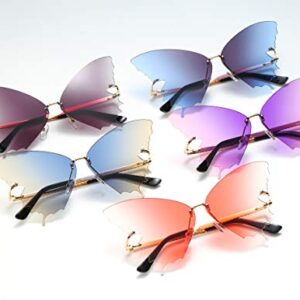 YAMEIZE Fashion Butterfly Rimless Sunglasses for Women Vintage Metal Frame Eyewear UV Protection (PURPLE PINK)