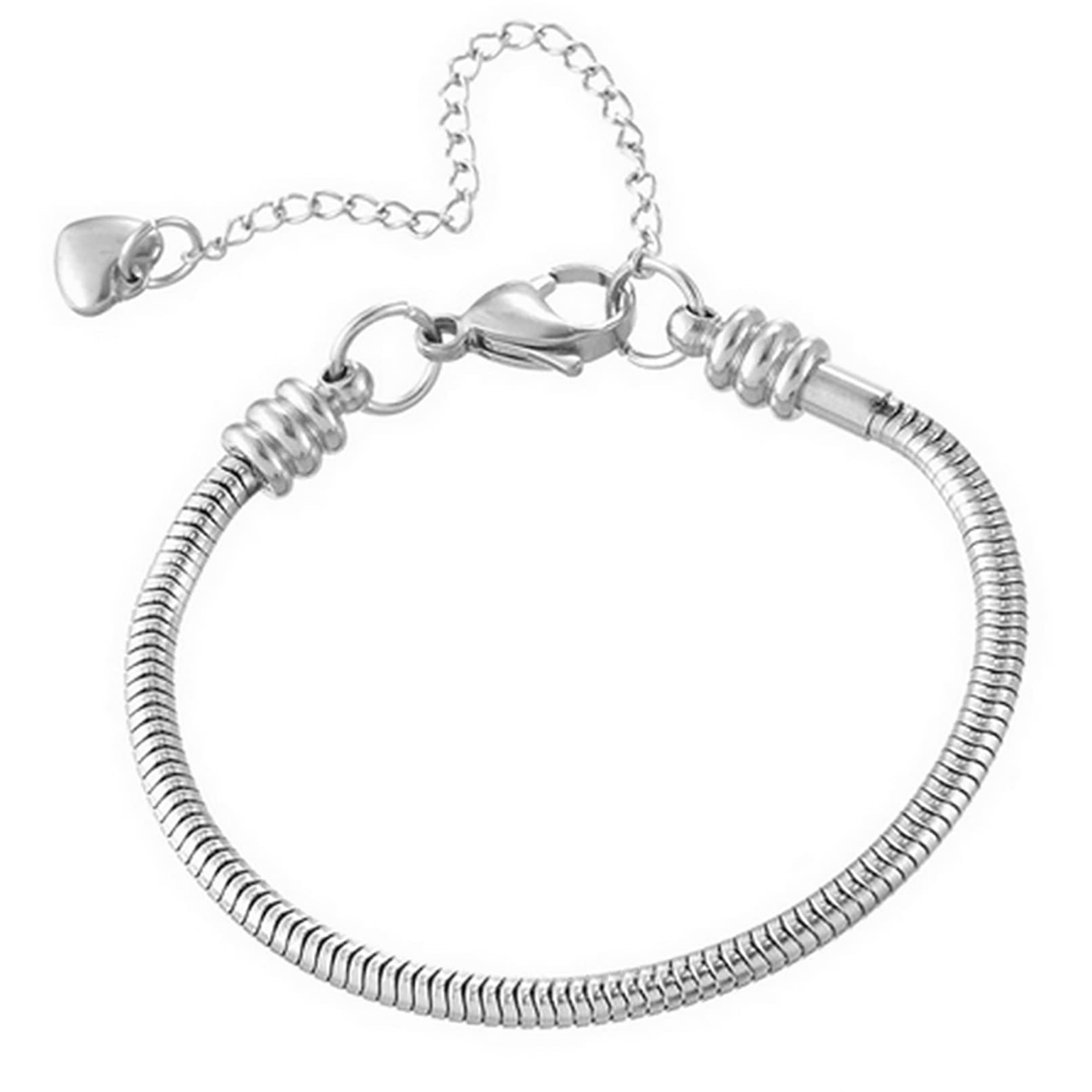 TGLS Women European Charm Bracelet Stainless Steel 3mm Snake Chain Bracelet Fits Charms Bead