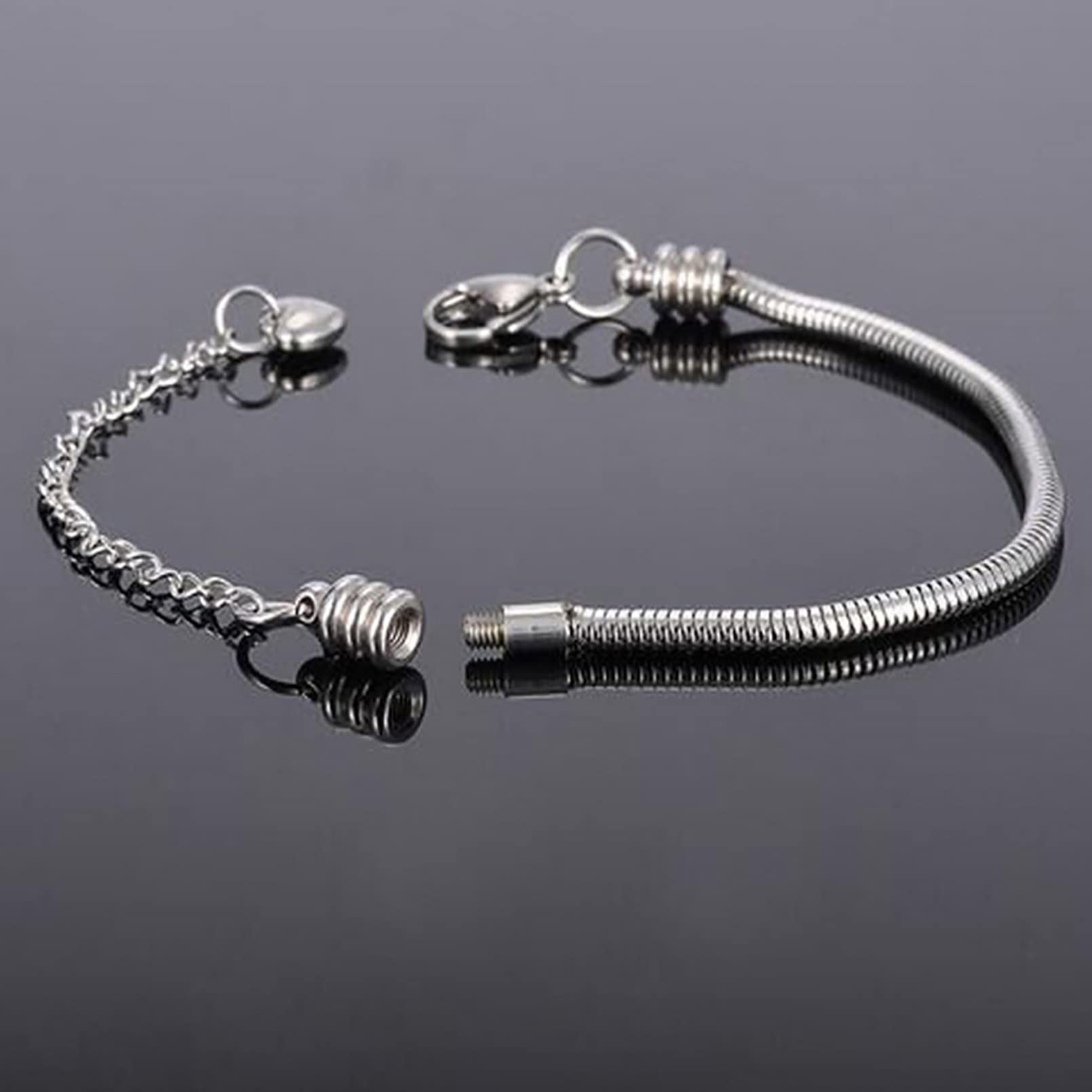 TGLS Women European Charm Bracelet Stainless Steel 3mm Snake Chain Bracelet Fits Charms Bead