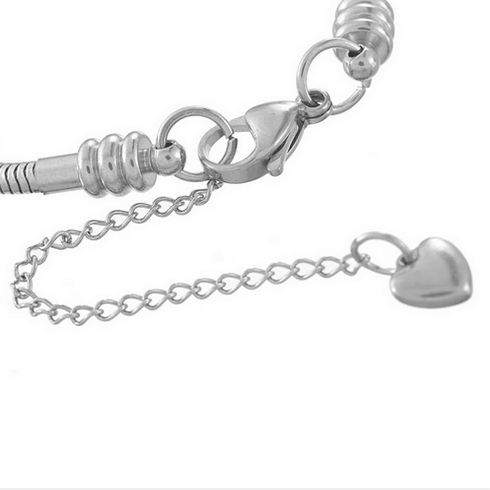 TGLS Women European Charm Bracelet Stainless Steel 3mm Snake Chain Bracelet Fits Charms Bead