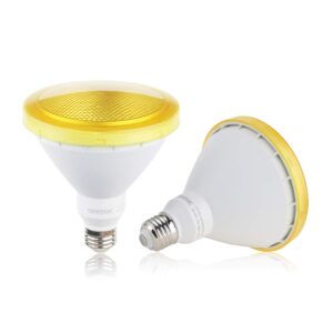 greenic yellow led light bulb, 2 pack par38 15w (100w equivalent) 1300lm, e26 medium base flood light bulb for outdoor, indoor, porch, patio, yards, home