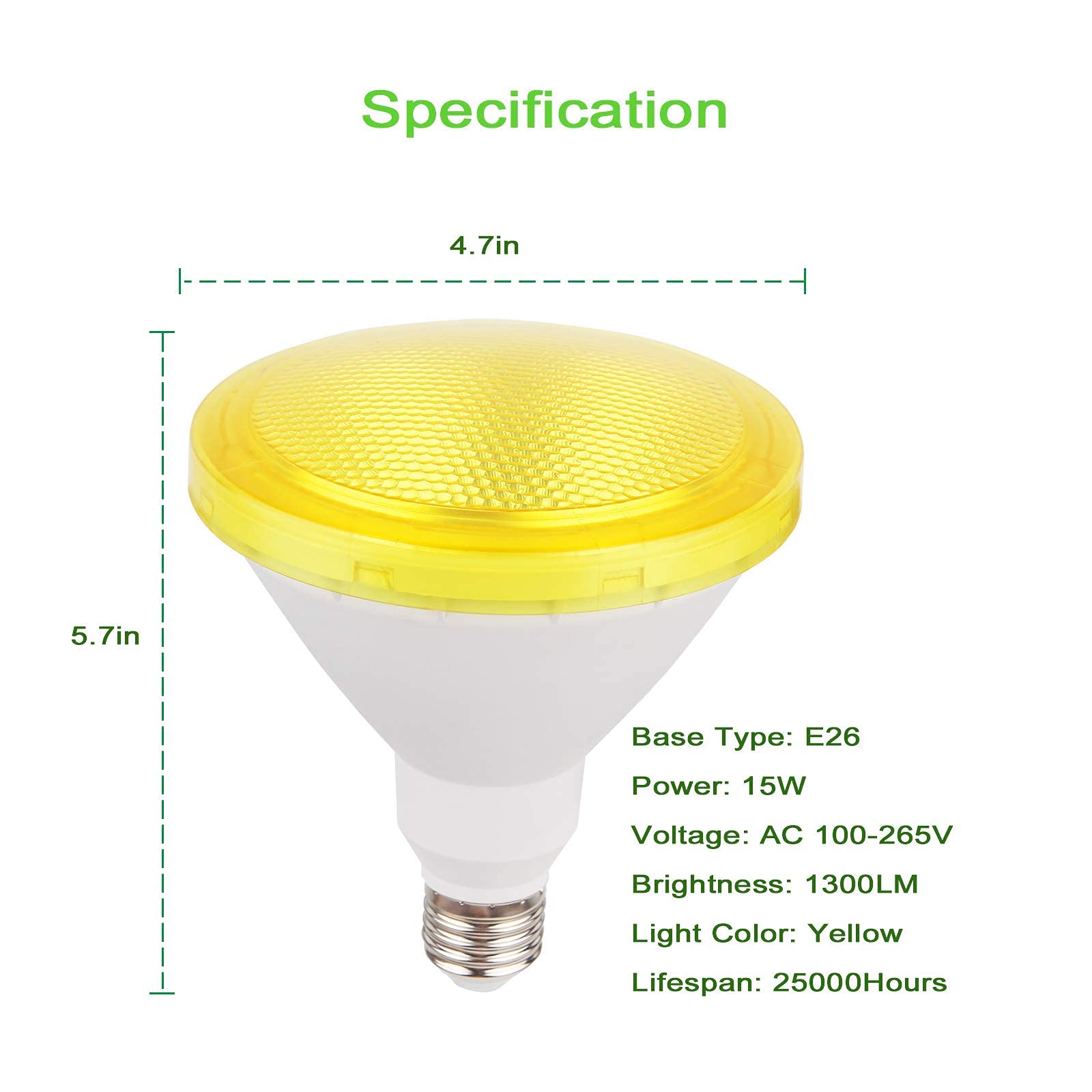 GREENIC Yellow LED Light Bulb, 2 Pack Par38 15W (100W Equivalent) 1300lm, E26 Medium Base Flood Light Bulb for Outdoor, Indoor, Porch, Patio, Yards, Home