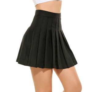 women girls 2024 high waisted pleated skater tennis school skirt uniform skirts a-black