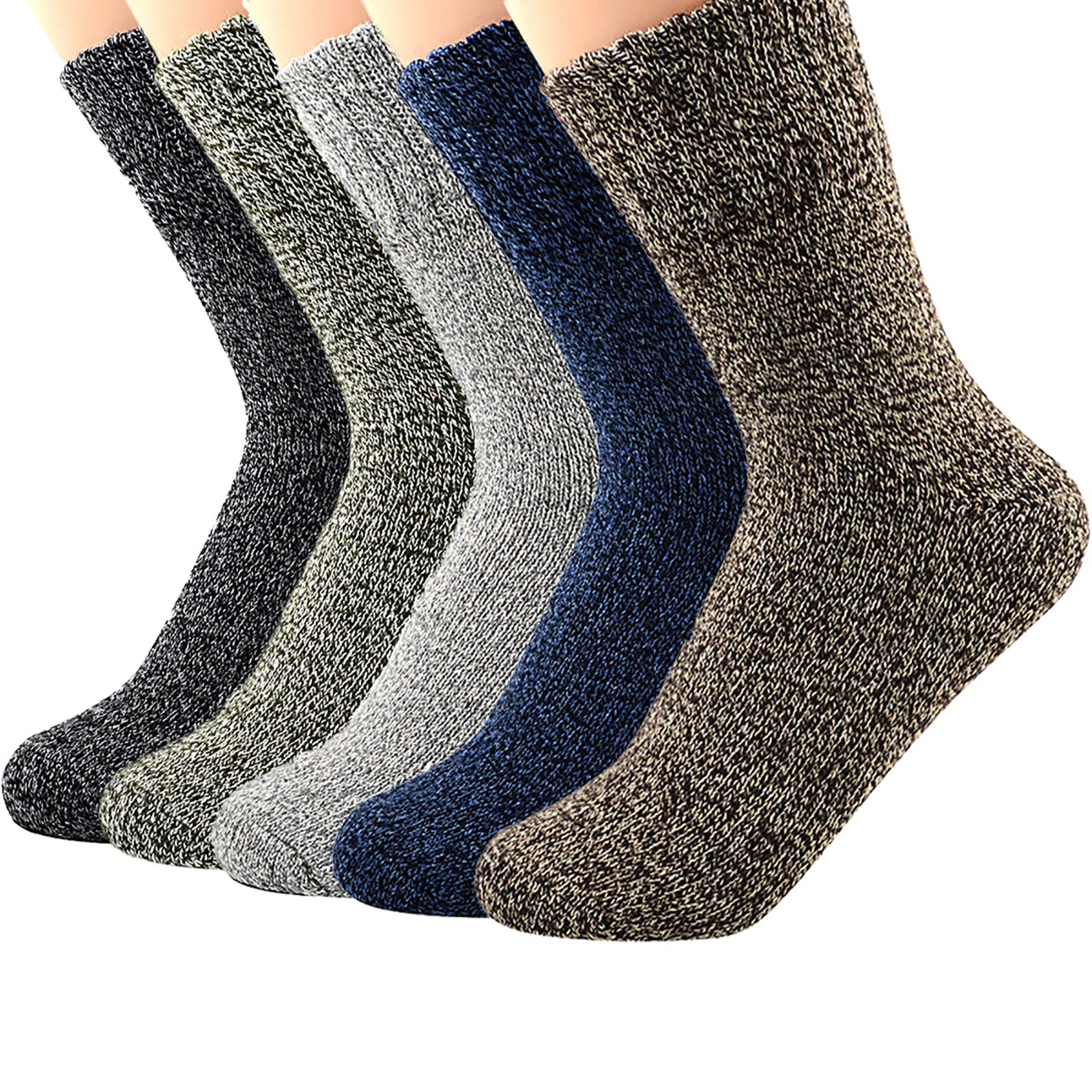 Mens Warm Wool Socks Soft Cozy Socks for Fall Winter Sports Socks Cashmere Athletic Crew Socks for Men 5 Pack Solid Color 1