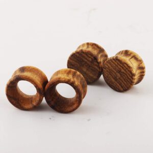 Pair Vintage Brown Natural Wood Double Flared Ear Tunnels Expander Plugs Stretcher (8mm=0g)