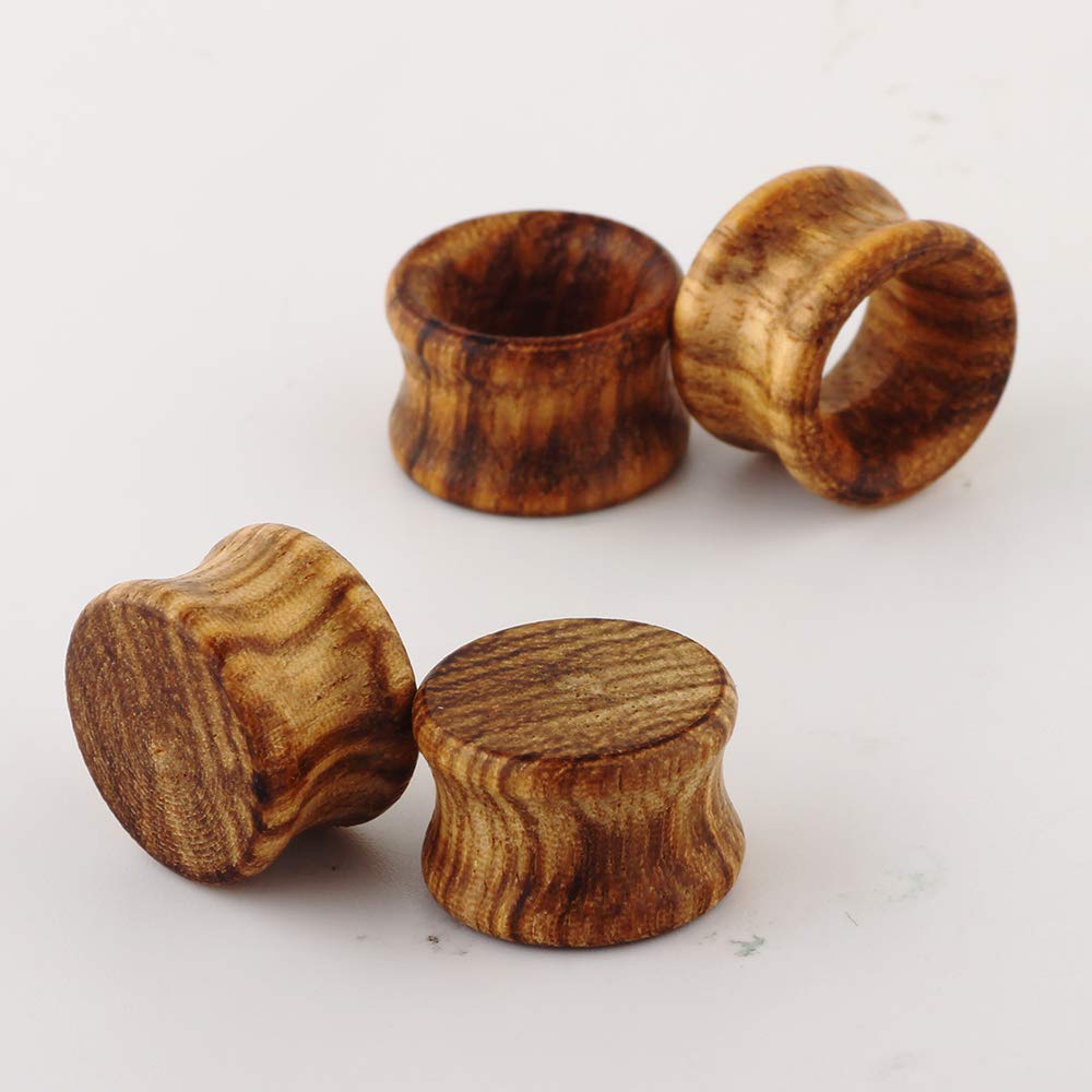 Pair Vintage Brown Natural Wood Double Flared Ear Tunnels Expander Plugs Stretcher (8mm=0g)