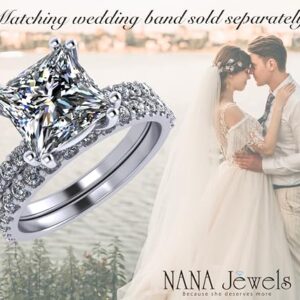 NANA Jewels Silver 7mm (2ct) Princess Cut Pure Brilliance Zirconia Solitaire w/sides Engagement Ring-Rhodium Plated-Size 6