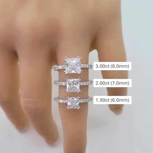 NANA Jewels Silver 7mm (2ct) Princess Cut Pure Brilliance Zirconia Solitaire w/sides Engagement Ring-Rhodium Plated-Size 6