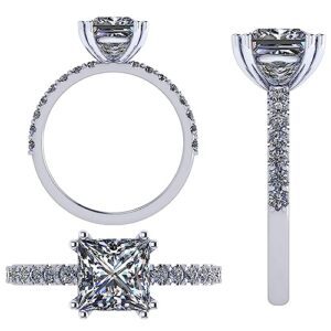 NANA Jewels Silver 7mm (2ct) Princess Cut Pure Brilliance Zirconia Solitaire w/sides Engagement Ring-Rhodium Plated-Size 6