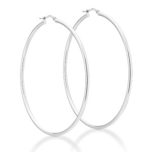 miabella 925 sterling silver 2mm high polished round tube hoop earrings for women 50mm, 60mm lightweight earrings made in italy (60mm (2 3/8 inches) wide)