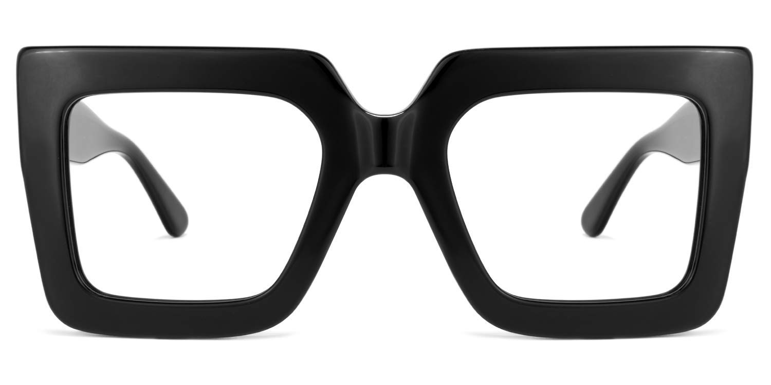 Zeelool Stylish Acetate Thick Oversized Square Eyeglasses Frame for Women with Non-prescription Clear Lens Brandon VFP0306-02 Black