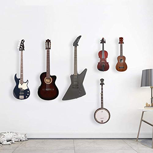 Guitar Wall Hangers, 6 Pack Wall Mount Guitar Holders, Bass Acoustic Electric Guitar Display Stands Wall Hooks for String Instruments Mandolins Banjos Ukuleles, Guitar Accessories, Easy to Install