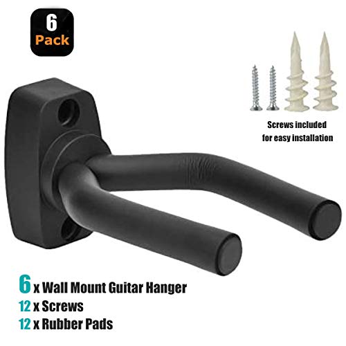 Guitar Wall Hangers, 6 Pack Wall Mount Guitar Holders, Bass Acoustic Electric Guitar Display Stands Wall Hooks for String Instruments Mandolins Banjos Ukuleles, Guitar Accessories, Easy to Install