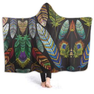 321design bird feather wearable blanket fleece hooded robe cloak throw quilt poncho microfiber sherpa plush warm wrap multiple-size cape adult size 80 x 60 inch