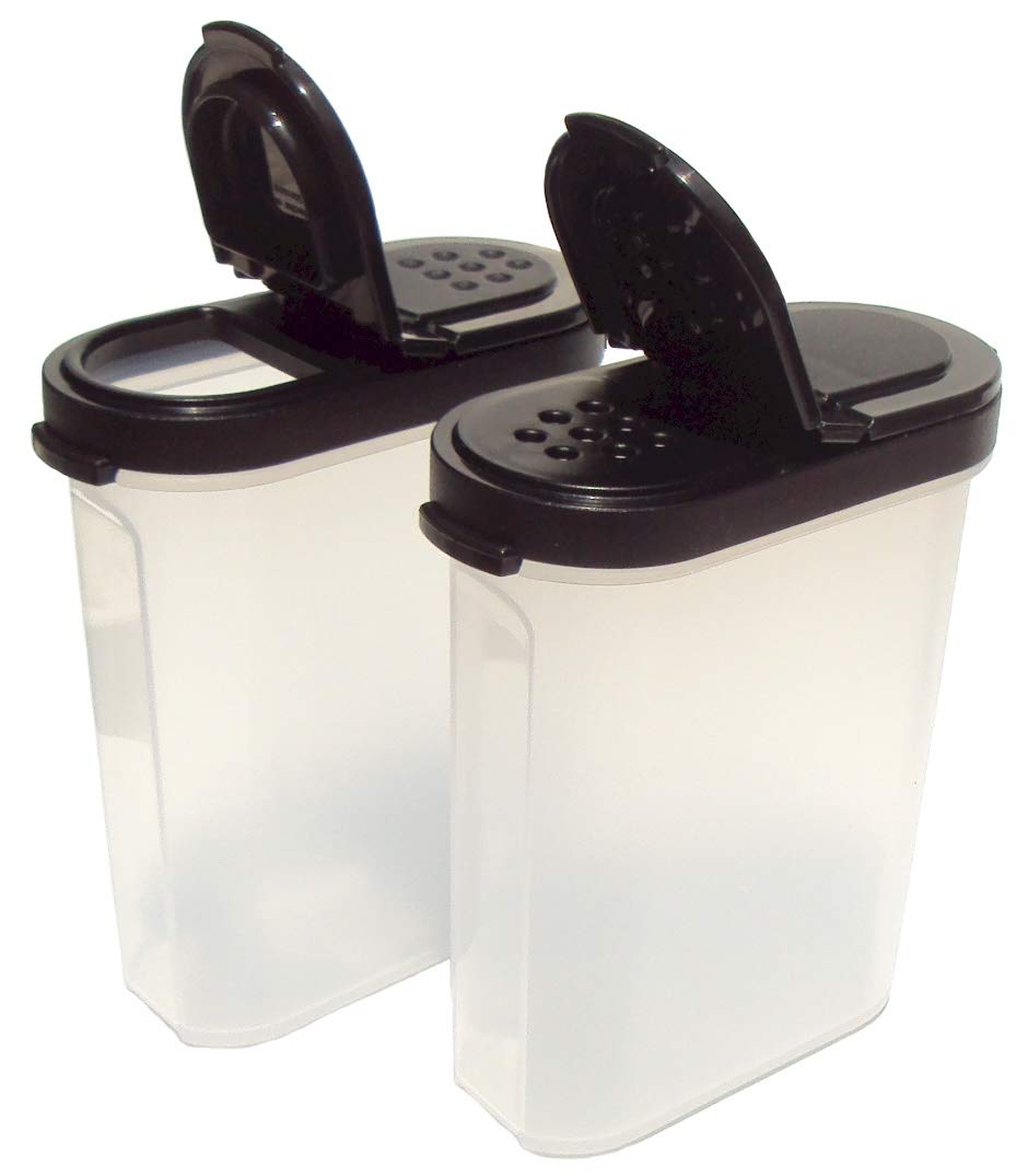 Tupperware Modular Mates Spice Shakers Set of 2 Black Seals 1 Cup Capacity