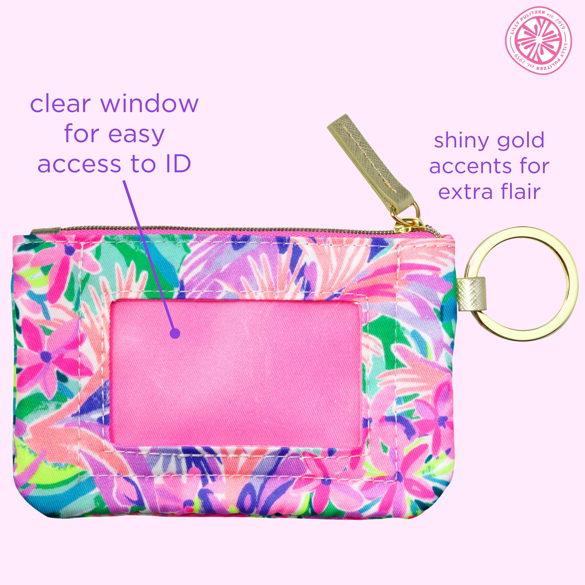 Lilly Pulitzer ID Holder Wallet, Keychain Wallet with Zip Close, Cute Card and ID Case for Women, It Was All A Dream