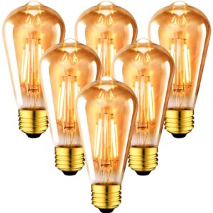 anwio vintage edison light bulb st21 led filament bulb 5w(40 watt equivalent) dimmable 2500k (amber glow) warm white e26 medium base, amber glass cover,6 pack