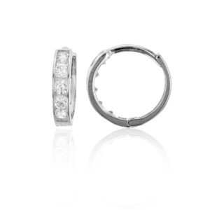 14k white gold 2x10mm 5-stone round white swarovski zirconia channel huggie earring