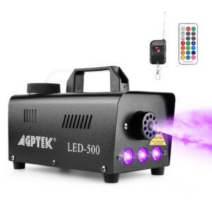 agptek fog machine, automatic spray smoke machine with colorful led light effect, wireless and wired remotes with preheating light indicator, perfect for halloween, christmas, wedding & stage,black