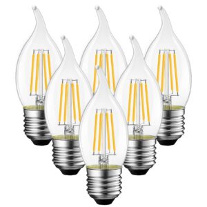 anwio c35/ca11 flame tip chandelier light bulbs, led filament bulb candelabra e26 base, dimmable 4.5w (60w equivalent) b11 e26 medium base, 2700k warm white, 6 pack