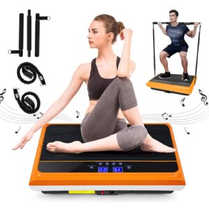 natini vibration plate exercise machine whole body vibration platform machine with pilates bar resistance bands for home fitness training equipment & weight loss (orange)