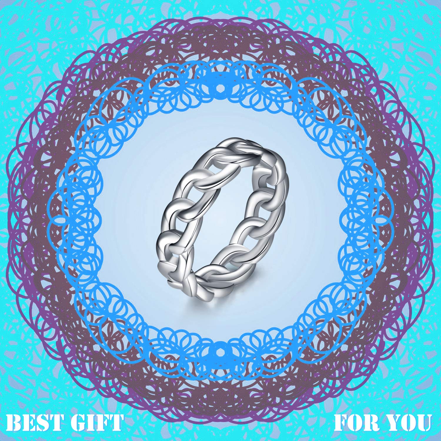 Christmas Gifts for Her Sterling Silver Sturdy Cuban Knot Link Chain Wedding Eternity Band Ring for Women Unisex Men