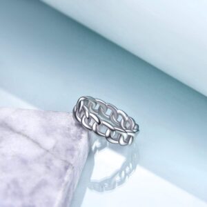 Christmas Gifts for Her Sterling Silver Sturdy Cuban Knot Link Chain Wedding Eternity Band Ring for Women Unisex Men