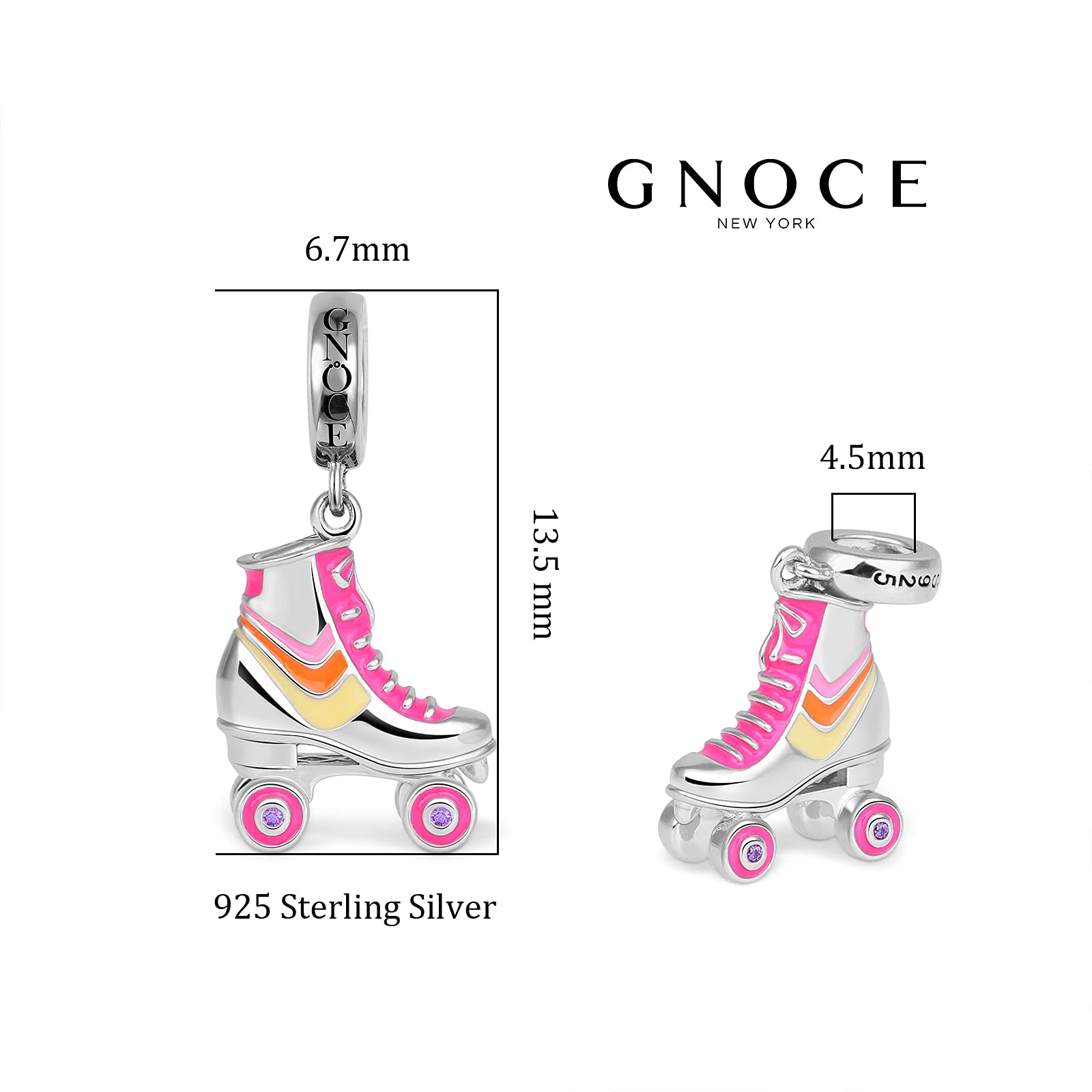 GNOCE Roller Skates Pendant Charms for Bracelet/Necklace 925 Sterling Silver Pink Dangle Charms for Women Jewelry Gift