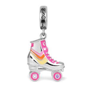 gnoce roller skates pendant charms for bracelet/necklace 925 sterling silver pink dangle charms for women jewelry gift