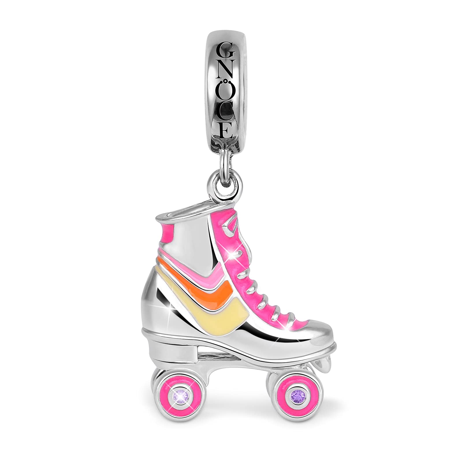 GNOCE Roller Skates Pendant Charms for Bracelet/Necklace 925 Sterling Silver Pink Dangle Charms for Women Jewelry Gift