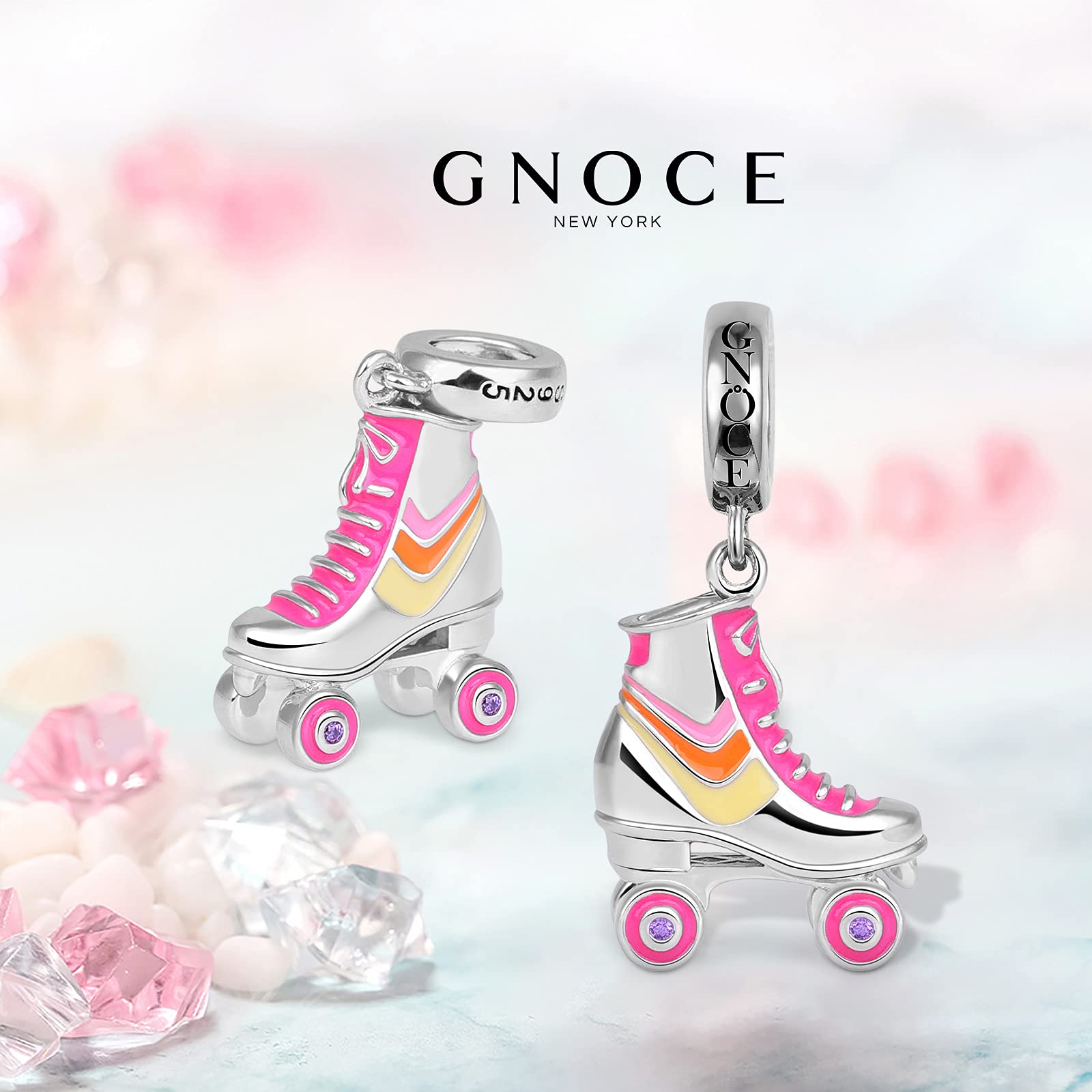 GNOCE Roller Skates Pendant Charms for Bracelet/Necklace 925 Sterling Silver Pink Dangle Charms for Women Jewelry Gift