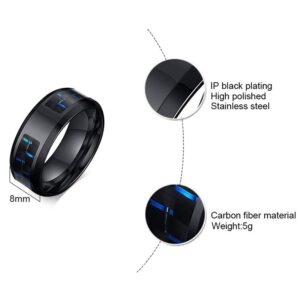 VNOX 8MM Stainless Steel Custom Engraving Inside Carbon Fiber Band Ring,Gift for Dad Father,Black,Size 8