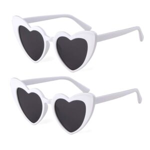 boqopod 2 pack clout heart shaped sunglasses goggles vintage cat eye mod style retro kurt cobain glasses (white*2)