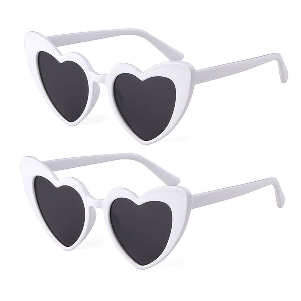 boqopod 2 Pack Clout Heart Shaped Sunglasses Goggles Vintage Cat Eye Mod Style Retro Kurt Cobain Glasses (White*2)