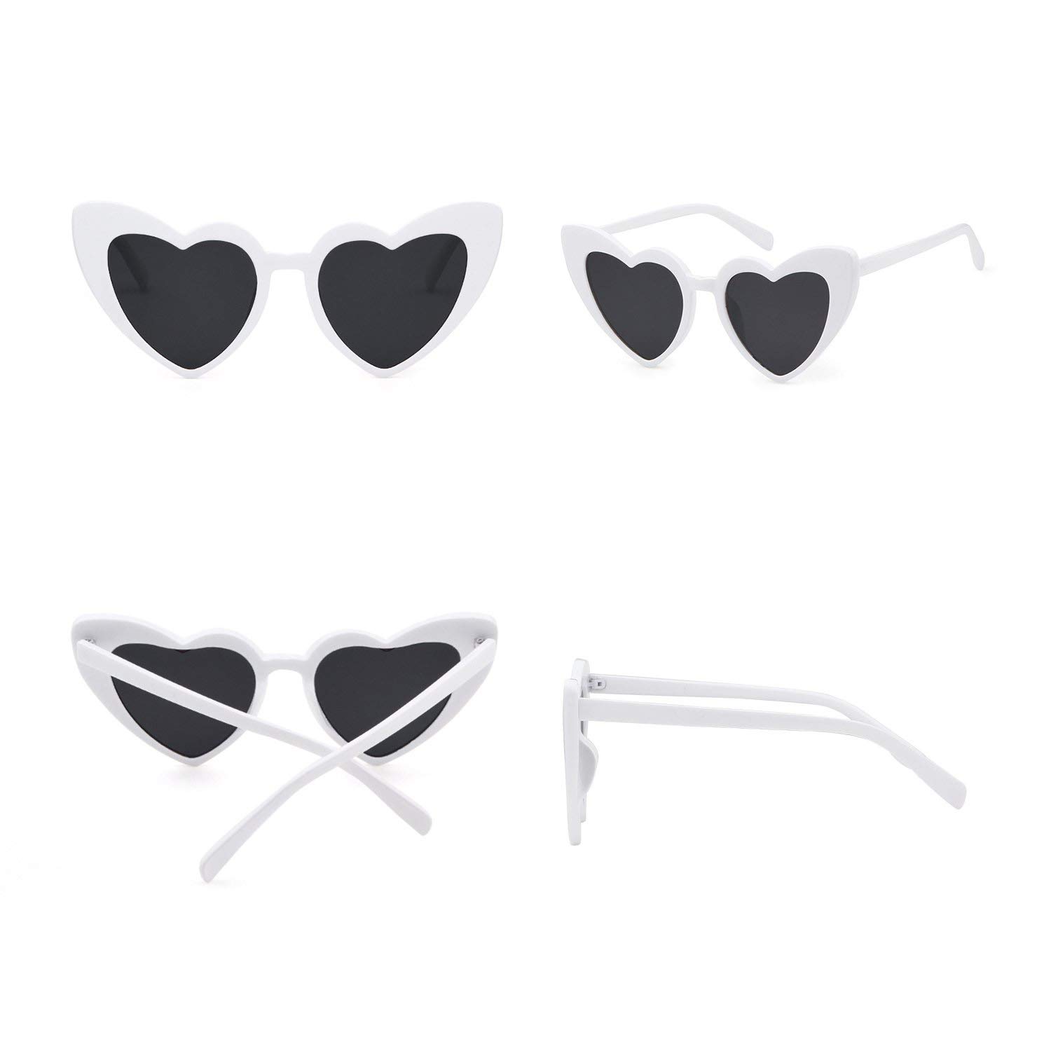 boqopod 2 Pack Clout Heart Shaped Sunglasses Goggles Vintage Cat Eye Mod Style Retro Kurt Cobain Glasses (White*2)