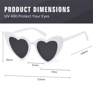 boqopod 2 Pack Clout Heart Shaped Sunglasses Goggles Vintage Cat Eye Mod Style Retro Kurt Cobain Glasses (White*2)