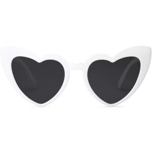 boqopod 2 Pack Clout Heart Shaped Sunglasses Goggles Vintage Cat Eye Mod Style Retro Kurt Cobain Glasses (White*2)