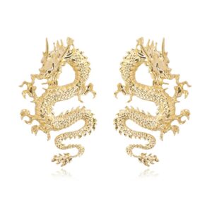 punk gold tone firery dragon stud earrings for women 2024 unique chic metal dragon statement earrings jewelry - gold