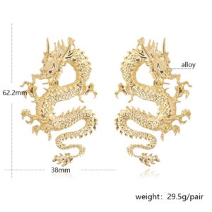 Punk Gold Tone Firery Dragon Stud Earrings For Women 2024 Unique Chic Metal Dragon Statement Earrings Jewelry - Gold