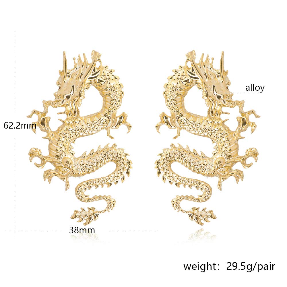 Punk Gold Tone Firery Dragon Stud Earrings For Women 2024 Unique Chic Metal Dragon Statement Earrings Jewelry - Gold