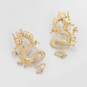 Punk Gold Tone Firery Dragon Stud Earrings For Women 2024 Unique Chic Metal Dragon Statement Earrings Jewelry - Gold