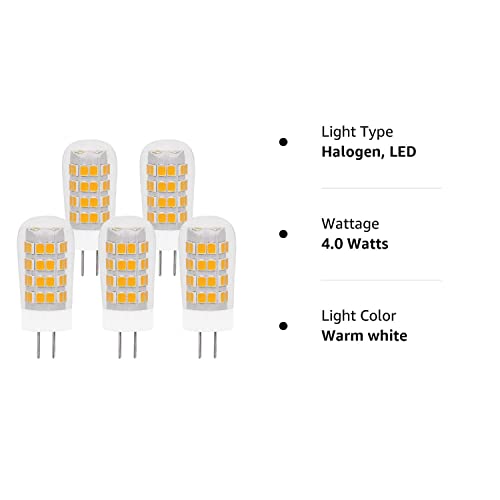 GY6.35 G6.35 AC/DC12V LED Bulb 4W Equivalent to 35-40W GY6.35 Halogen T4 JC Type Bi-pin Base Warm White 2700K, Non-dimmable, Pack of 5