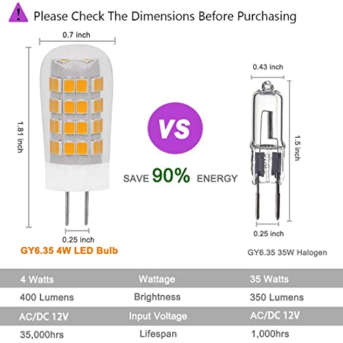 GY6.35 G6.35 AC/DC12V LED Bulb 4W Equivalent to 35-40W GY6.35 Halogen T4 JC Type Bi-pin Base Warm White 2700K, Non-dimmable, Pack of 5