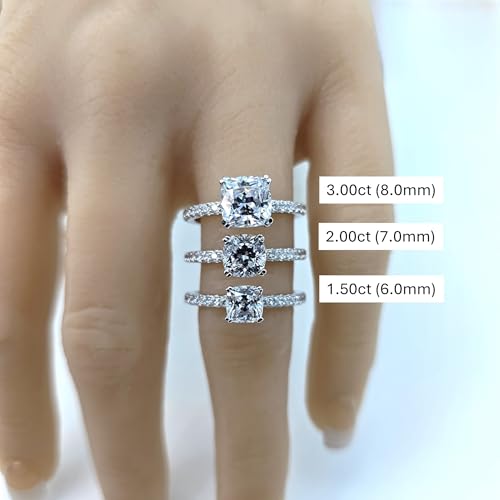 NANA Jewels Silver 8mm (3ct) Cushion Cut Pure Brilliance Zirconia Solitaire w/sides Engagement Ring-Rhodium Plated-Size 7