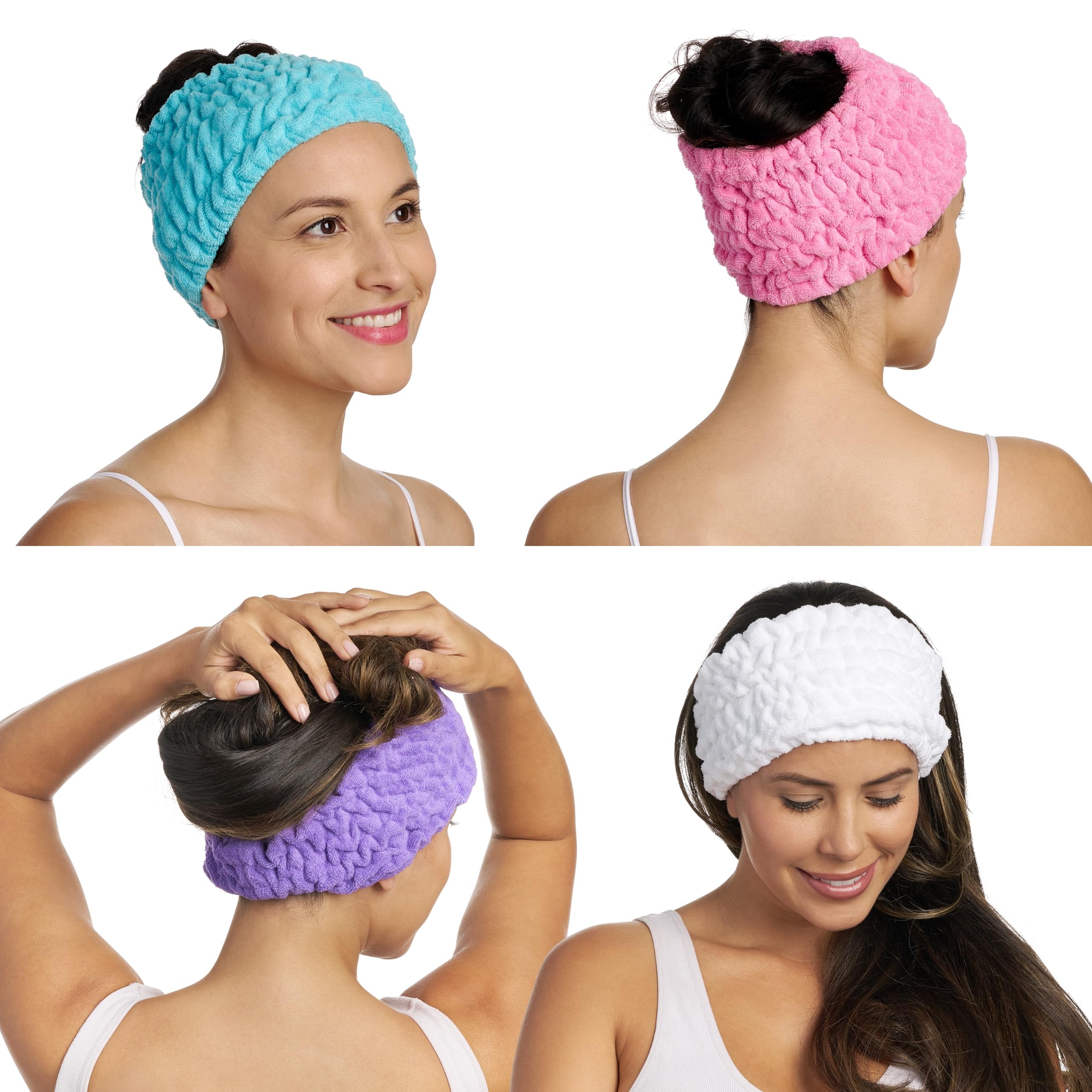 Spa Headband - Turbie Twist - 4 Pack - Extra Wide 5" for Curly Thick Hair - Microfiber Turbie Band