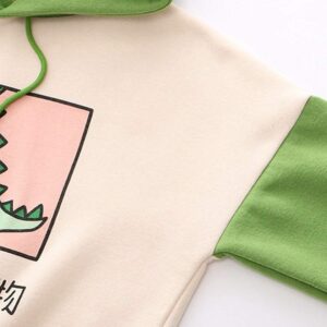 Boxinay Women's Teen Girls Cute Dinosaur Long Sleeve Hoodies Casual Loose Sweaters Hooded Sweatshirts Pullover Tops Shirts Green