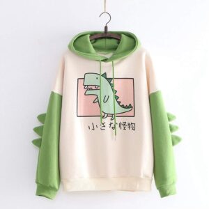 Boxinay Women's Teen Girls Cute Dinosaur Long Sleeve Hoodies Casual Loose Sweaters Hooded Sweatshirts Pullover Tops Shirts Green