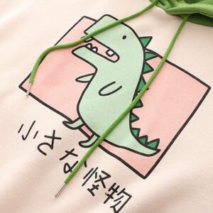 Boxinay Women's Teen Girls Cute Dinosaur Long Sleeve Hoodies Casual Loose Sweaters Hooded Sweatshirts Pullover Tops Shirts Green